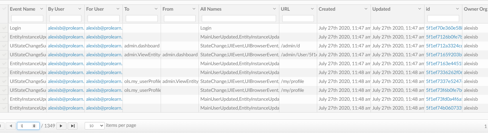 Understanding the System Events List Page – ProLearn