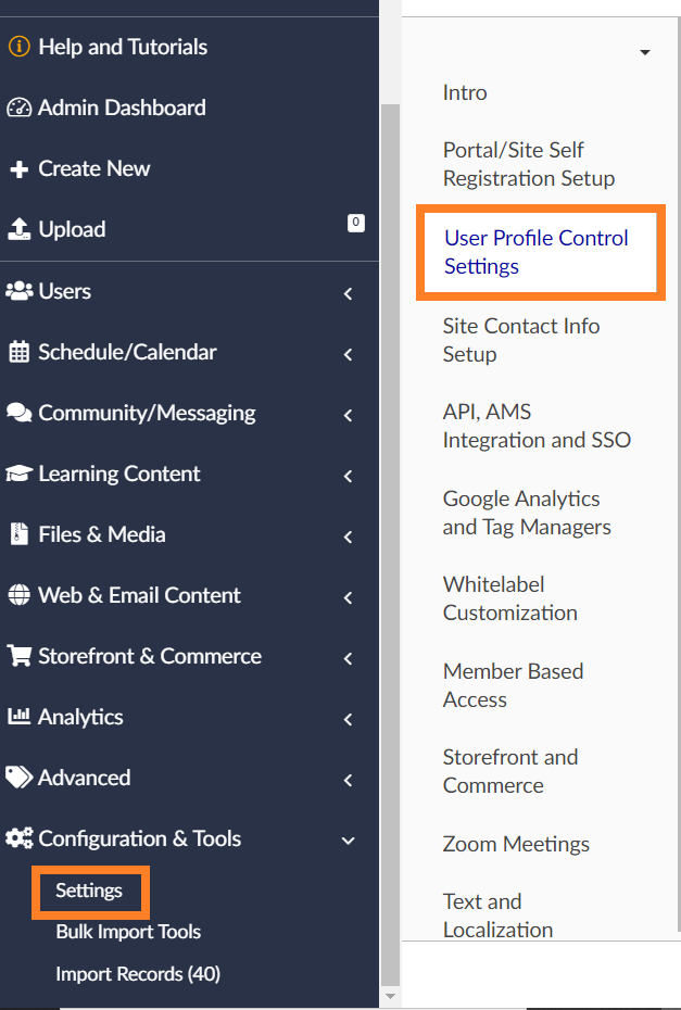 User Profile Control Settings – ProLearn